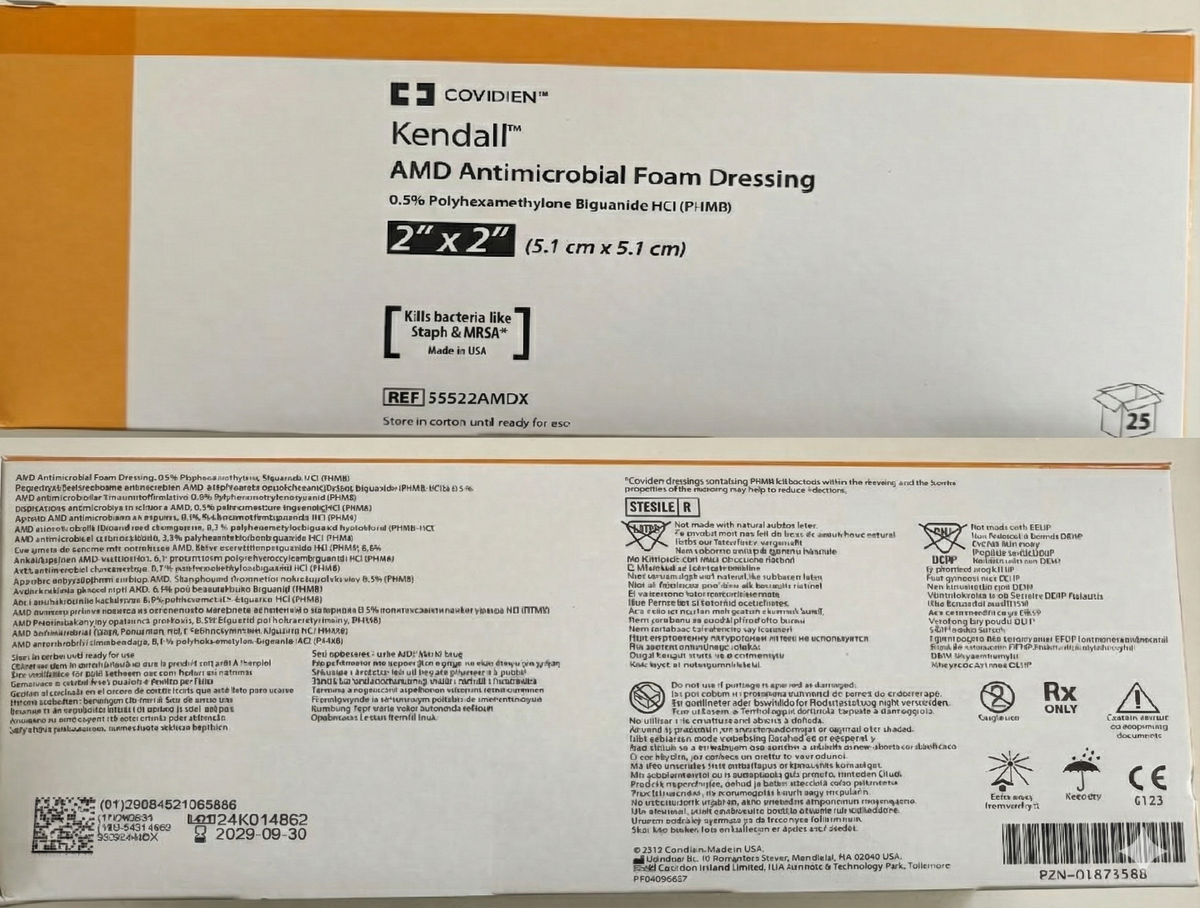 Kendall AMD Antimicrobial Foam Dressings 2" x 2" (5.1cm x 5.1cm) Pack