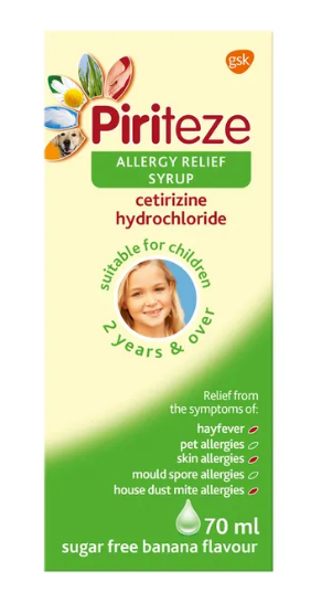 Piriteze Allergy Relief Syrup 70ml – Fast Relief (2 Years+)