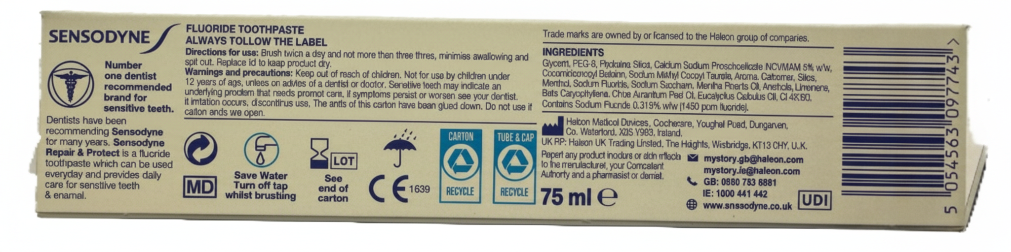 Sensodyne Repair & Protect Whitening Toothpaste – 75ml | Clinically Pr