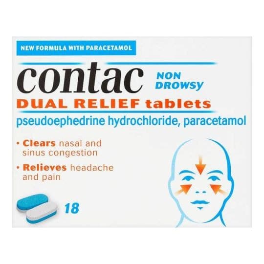 Contac Non-Drowsy Dual Relief Tablets 18s - Cold & Flu Relief